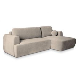 ECKSOFA SENTI K R-S Beige Pl&uuml;sch-Stoff mit Schlaffunktion