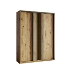 SCHWEBET&Uuml;RENSCHRANK VONTE 150/205/60 cm 3-t&uuml;rig mit Lamellen Eiche Artisan