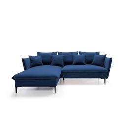 ECKSOFA SOLE Blau Pl&uuml;sch-Stoff mit Schlaffunktion