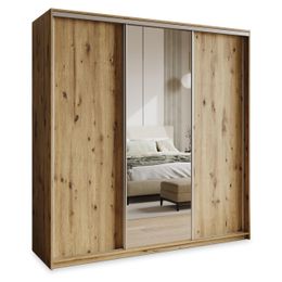 SCHWEBET&Uuml;RENSCHRANK TAVI 200/205/60 cm 3-t&uuml;rig mit Spiegel Eiche Artisan
