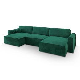 WOHNLANDSCHAFT FENTO M Gr&uuml;n Velours-Stoff mit Schlaffunktion
