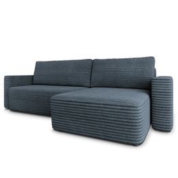 ECKSOFA TELIN Grau Kordstoff mit Schlaffunktion