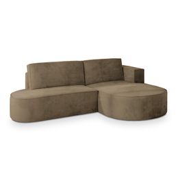ECKSOFA CORTIO M R-S Beige Velours-Stoff mit Schlaffunktion