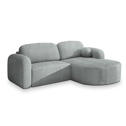 ECKSOFA AMILIA P R-S Hellgrau Kordstoff mit Schlaffunktion