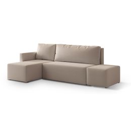 ECKSOFA VELOTTI L-S Beige Boucle-Stoff mit Schlaffunktion
