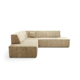 ECKSOFA TESSO II L-S Beige Kordstoff mit Schlaffunktion