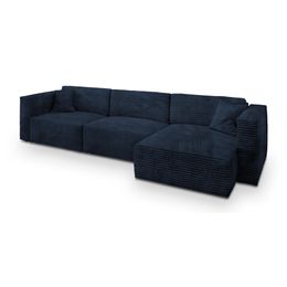 ECKSOFA TOLMO Blau Kordstoff mit Schlaffunktion