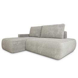 ECKSOFA AVINI T L-S Hellgrau Kordstoff mit Schlaffunktion
