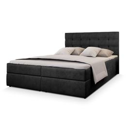BOXBETT GLOS M 160x200 cm mit Matratze und Topper, H2+H3 - Schwarz
