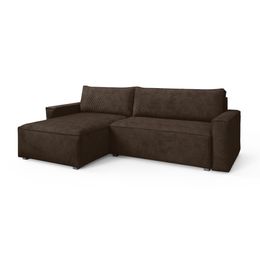 ECKSOFA BESMIR Braun Kordstoff mit Schlaffunktion