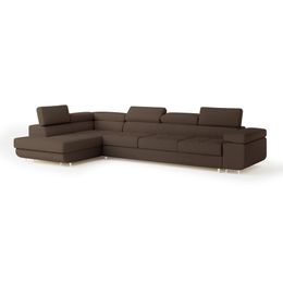 ECKSOFA VICENTE Braun Boucle-Stoff mit Schlaffunktion
