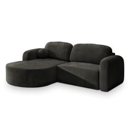 ECKSOFA AMILIA M L-S Schwarz Velours-Stoff mit Schlaffunktion