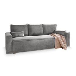 BETTSOFA ALATRI Hellgrau Velours-Stoff mit Schlaffunktion