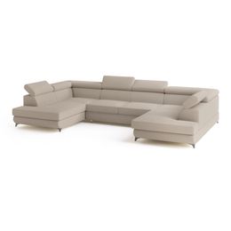 WOHNLANDSCHAFT VINTESSA Beige Boucle-Stoff mit Schlaffunktion
