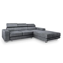 ECKSOFA NOTO R-S Grau Velours-Stoff mit Schlaffunktion
