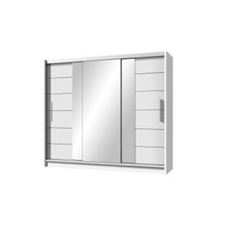 SCHWEBET&Uuml;RENSCHRANK KAYLE 250/215/61 cm 3-t&uuml;rig mit Spiegel Wei&szlig;