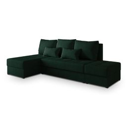 ECKSOFA NORVI Gr&uuml;n Geflochtener Stoff mit Schlaffunktion