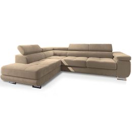 ECKSOFA SELVA L-S Creme Velours-Stoff mit Schlaffunktion