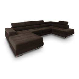 WOHNLANDSCHAFT CASONE R-S Braun Velours-Stoff mit Schlaffunktion