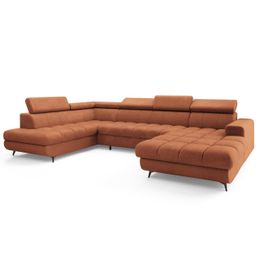 WOHNLANDSCHAFT CORENO Orange Boucle-Stoff mit Schlaffunktion