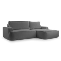 ECKSOFA SOLO Grau Boucle-Stoff mit Schlaffunktion
