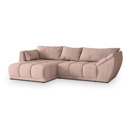 ECKSOFA ORENTI L-S Rosa Velours-Stoff mit Schlaffunktion
