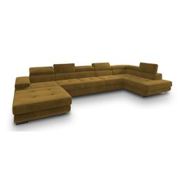 WOHNLANDSCHAFT TORIVA R-S Gelb Velours-Stoff mit Schlaffunktion