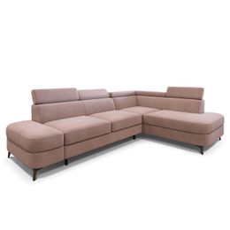 ECKSOFA AVISE MV R-S Rosa Velours-Stoff mit Schlaffunktion