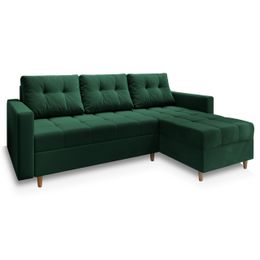 ECKSOFA MILO L Gr&uuml;n Pl&uuml;sch-Stoff mit Schlaffunktion