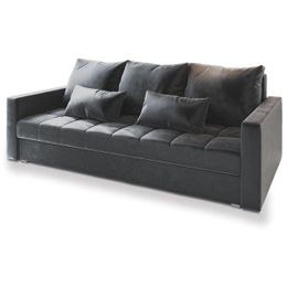 BETTSOFA SIRO Grau Pl&uuml;sch-Stoff mit Schlaffunktion