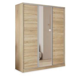 SCHWEBET&Uuml;RENSCHRANK TARI 150/205/58 cm 3-t&uuml;rig mit Spiegel und Schubladen Sonoma Eiche