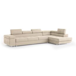 ECKSOFA VICENTE Creme Velours-Stoff mit Schlaffunktion