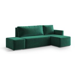 ECKSOFA VELOTTI R-S Gr&uuml;n Pl&uuml;sch-Stoff mit Schlaffunktion