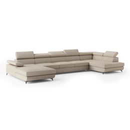 WOHNLANDSCHAFT MONTIVA Beige Boucle-Stoff mit Schlaffunktion