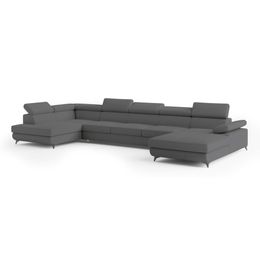 WOHNLANDSCHAFT MONTIVA Grau Boucle-Stoff mit Schlaffunktion