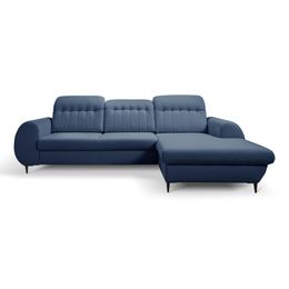 ECKSOFA PURO R-S Dunkelblau Pl&uuml;sch-Stoff mit Schlaffunktion