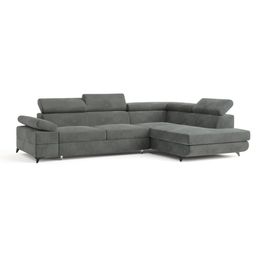 ECKSOFA FAVIEN R-S Grau Velours-Stoff mit Schlaffunktion