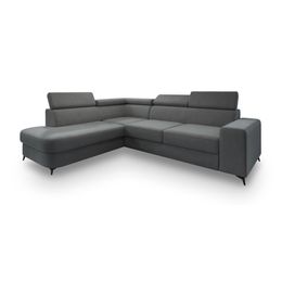 ECKSOFA ALVORO L-S Grau Velours-Stoff mit Schlaffunktion