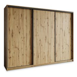 SCHWEBET&Uuml;RENSCHRANK NISSE 250/205/60 cm 3-t&uuml;rig mit Schubladen Eiche Artisan