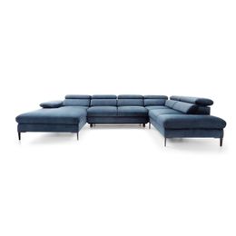 WOHNLANDSCHAFT MESTO Blau Velours-Stoff mit Schlaffunktion