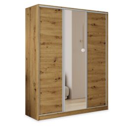 SCHWEBET&Uuml;RENSCHRANK TARI 150/205/58 cm 3-t&uuml;rig mit Spiegel und Schubladen Eiche Artisan