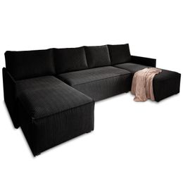 WOHNLANDSCHAFT TRES Schwarz Kordstoff mit Schlaffunktion