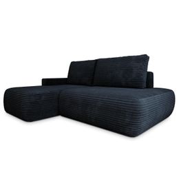 ECKSOFA AVINI T L-S Schwarz Kordstoff mit Schlaffunktion