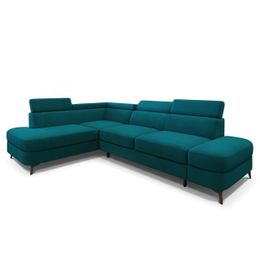 ECKSOFA AVISE MV L-S Blau Velours-Stoff mit Schlaffunktion