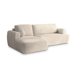 ECKSOFA SENTI P L-S Creme Kordstoff mit Schlaffunktion