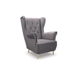 SESSEL TIBER, Polstersessel Glamour Loungesessel, Velours-Stoff Grau