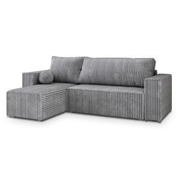 ECKSOFA RAVELO T Hellgrau Kordstoff mit Schlaffunktion