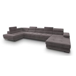 WOHNLANDSCHAFT TORIVA L-S Lila Velours-Stoff mit Schlaffunktion
