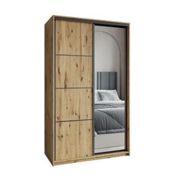SCHWEBET&Uuml;RENSCHRANK VARO 120/205/60 cm 2-t&uuml;rig mit Spiegel Eiche Artisan