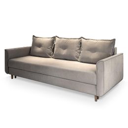 BETTSOFA NAPOL Beige Pl&uuml;sch-Stoff mit Schlaffunktion